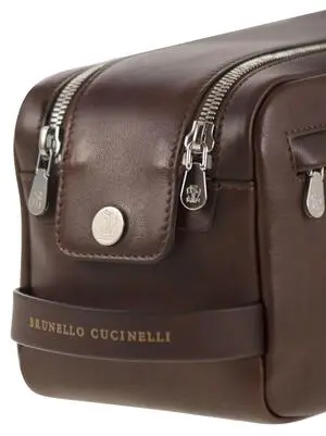 Brunello Cucinelli Leather Beauty Case With Double Zip - Red