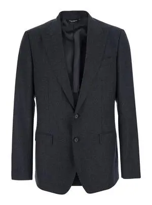 Dolce & Gabbana Grey Single-breasted Jacket With Notched Revers In Wool Blend For - Multicolor
