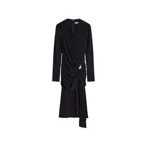 FERRAGAMO Viscose Jersey Dress With Gancini Brooch - Black