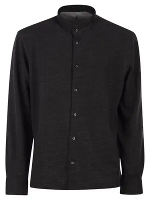 Brunello Cucinelli Linen And Cotton Shirt With Band Collar - Multicolor