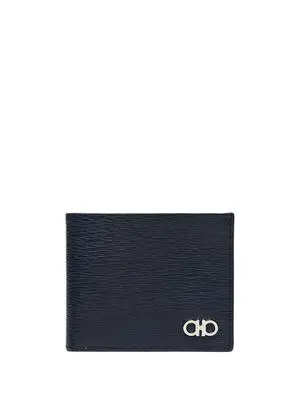 FERRAGAMO Wallet With Metallic Front Logo In Blue Leather For