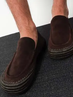Loewe Suede And Raffia Loafers - Brown