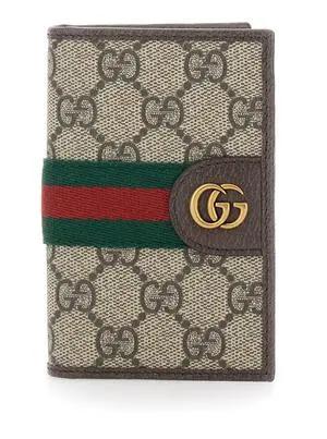 Gucci Wallet 'ophidia' With Gg Plate On The Front And Web Detail On The Front In Gg Canvas And Beige Leather For - Multicolor