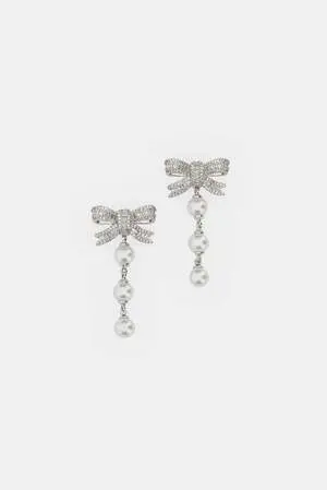 SELF-PORTRAIT Crystal Bow Pearl Droplet Earrings - Multicolor