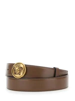 Versace Brown Belt With Medusa Metal Buckle In Leather For - Multicolor