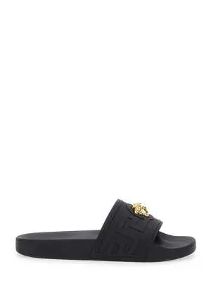 Versace Sandals With Medusa Plate On The Front In Black Tech Fabric For - Multicolor