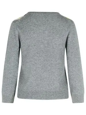 GANNI Grey Checked Cashmere Blend Cardigan