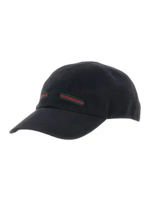 Gucci Fake' Hat With Embroidered Logo On The Front In Cotton For - Black