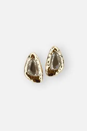 SELF-PORTRAIT Hammered Gold Crystal Earrings - Multicolor