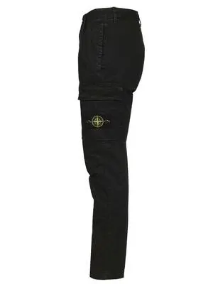 Stone Island Cargo Trousers In Broken Cotton Twill - Black