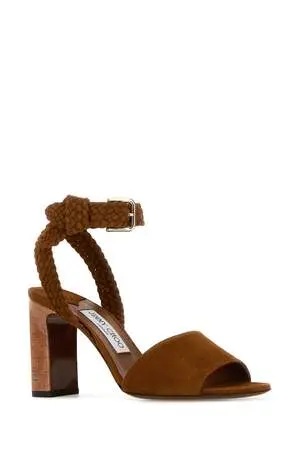 JIMMY CHOO Caramel Suede Rori 85 Sandals - Brown