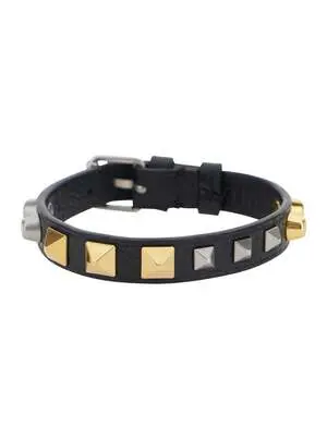 Valentino Garavani Black Bracelet With Rockstud Decoration And Adjustable Buckle Closure In Leather For - Multicolor