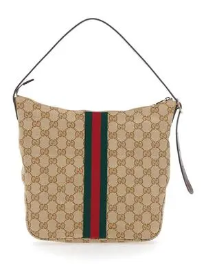 Gucci Lunetta' Beige Medium Handbag With Web Stripe In Gg Canvas For - Multicolor