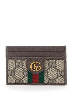 Gucci Card Holder 'ophidia' With Gg Plate In Gg Canvas And Leather Beige - Multicolor