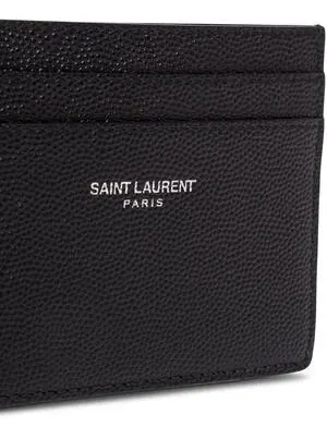Saint Laurent Card Holder With Logo Embossed In Black Leather For