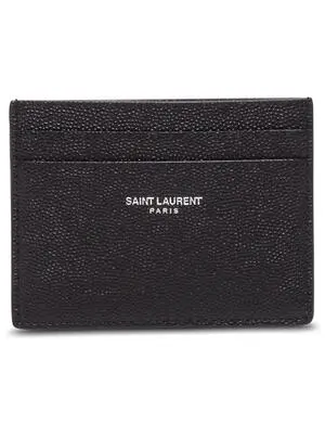 Saint Laurent Card Holder With Logo Embossed In Black Leather For - Multicolor