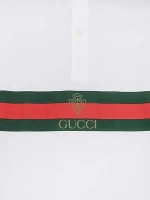 Gucci Cotton Polo Shirt With Web Print On The Front