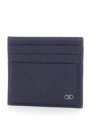 FERRAGAMO Blue Card Holder With Micro Gancini On The Front And Logo Lettering On The Back In Grained Leather For - Multicolor