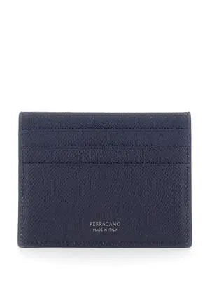FERRAGAMO Blue Card Holder With Micro Gancini On The Front And Logo Lettering On The Back In Grained Leather For - Multicolor