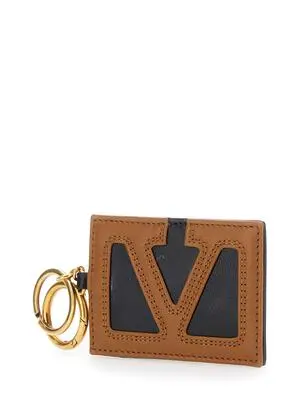 Valentino Garavani Brown Keychain With Ring Closure And Rectangular Design With Vlogo On The Front In Leather For