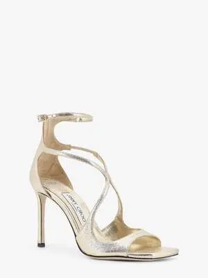 JIMMY CHOO Azia Glittered Leather Sandals - Silver