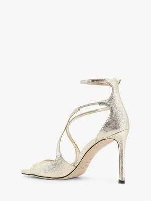 JIMMY CHOO Azia Glittered Leather Sandals - Silver