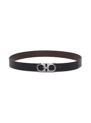 FERRAGAMO Bicolor Leather Gancini Belt - Black