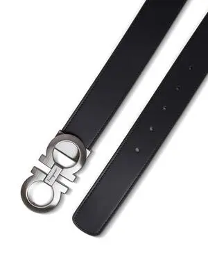FERRAGAMO Bicolor Leather Gancini Belt - Black