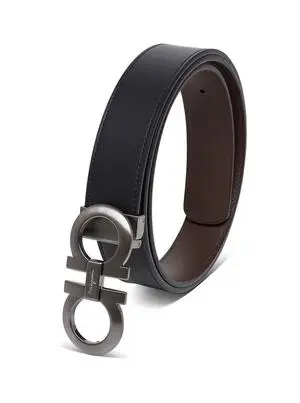 FERRAGAMO Bicolor Leather Gancini Belt - Black