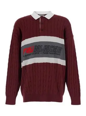Balenciaga Bordeaux Sweater With Cable Design And Maxi Logo On The Front In Cotton For - Multicolor