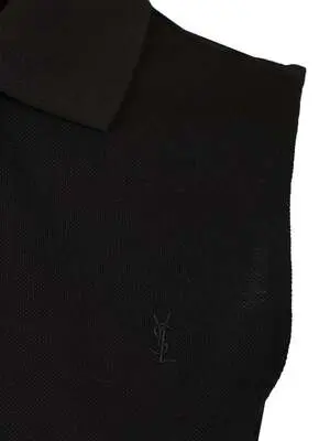 Saint Laurent Cassandre Cotton Piqué Polo Shirt - Black
