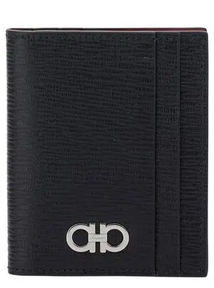 FERRAGAMO Card Holder With Gancini Detail In Leather For - Black