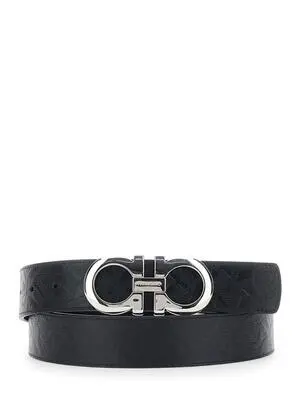 FERRAGAMO Reversible Belt With Gancini Buckle Closure In Grained Leather For - Black