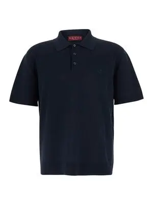 Gucci Blue Polo Shirt With Classic Collar And Gg Embroidery On The Front In Cotton For - Multicolor