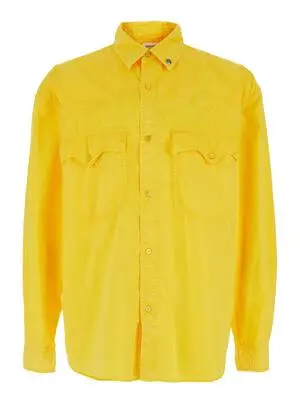 Versace Yellow Shirt With Button-down Collar And Two Patch Pockets On The Front In Cotton For - Multicolor