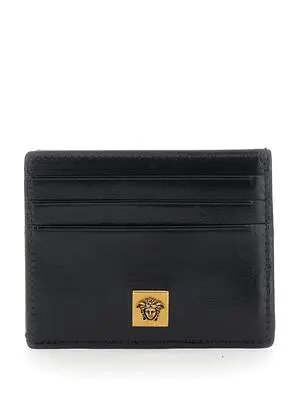 Versace Black Card Holder With Embossed Logo On The Front In Leather For - Multicolor