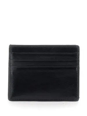 Versace Black Card Holder With Embossed Logo On The Front In Leather For