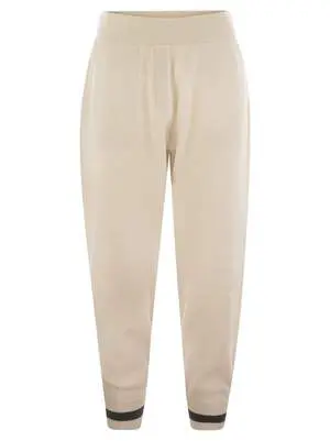 Brunello Cucinelli English Rib Cashmere Knit Trousers - White