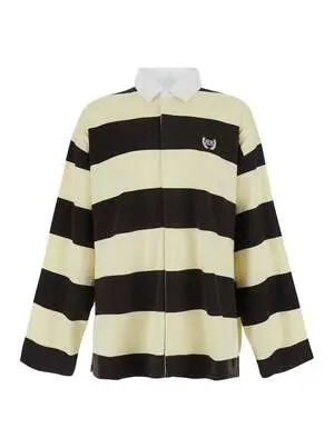 Balenciaga Brown Long Sleeve Polo Shirt With Logo Embroidery On The Front And All-over Stripes In Cotton For - Multicolor