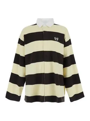 Balenciaga Brown Long Sleeve Polo Shirt With Logo Embroidery On The Front And All-over Stripes In Cotton For - Multicolor