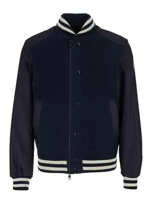 Moncler Cardigan Blue With Zip And High Collar In Polyamide