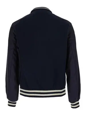 Moncler Cardigan Blue With Zip And High Collar In Polyamide