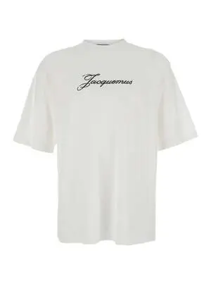 Jacquemus Le T-shirt White Crew Neck T-shirt With Logo Lettering On The Front In Cotton Blend For - Multicolor