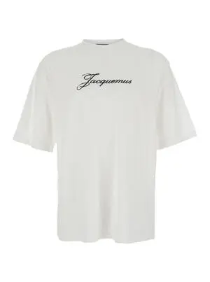 Jacquemus Le T-shirt White Crew Neck T-shirt With Logo Lettering On The Front In Cotton Blend For - Multicolor