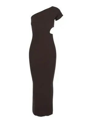 Max Mara Arda' Brown Long Dress With Cut-out And One-shoulder Design In Viscose Blend - Multicolor