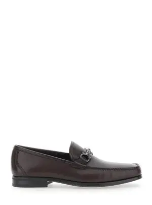 FERRAGAMO Loafers With Gancini Detail On The Front In Leather For - Brown