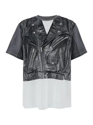 Balmain Black And White Crewneck T-shirt With Layered Design In Cotton - Multicolor