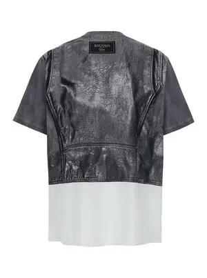 Balmain Black And White Crewneck T-shirt With Layered Design In Cotton - Multicolor