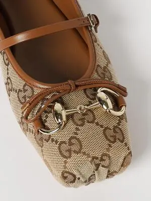 Gucci Gg Fabric And Leather Ballerinas