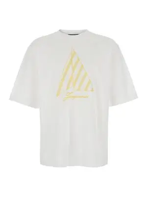 Jacquemus The 'voilier' White T-shirt With Sailboat Embroidery And Logo Lettering On The Front In Cotton For
